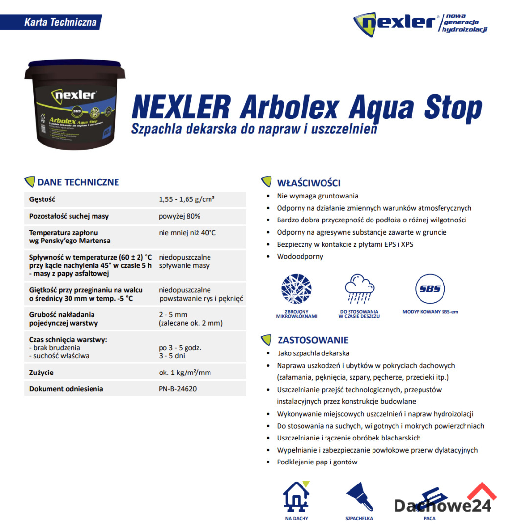 Szpachla dekarska NEXLER ARBOLEX Aqua Stop 5 kg > NEXLER